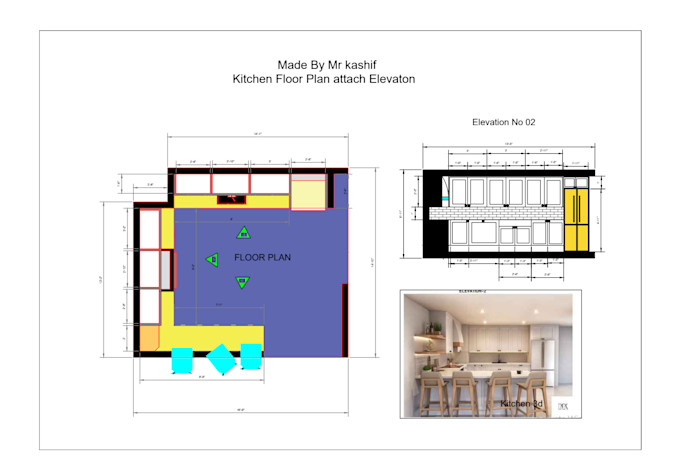 Design professional kitchen floor plans with elevations and 3d view by Kashif_autocad1 | Fiverr